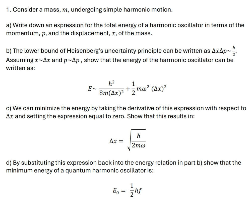 Solved Consider a mass, m, ﻿undergoing simple harmonic | Chegg.com
