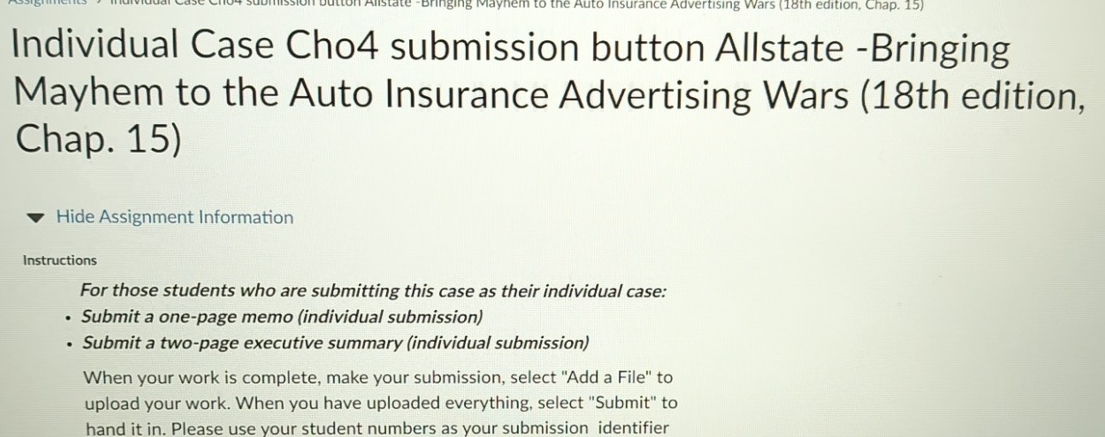 Solved Individual Case Cho4 ﻿submission button Allstate | Chegg.com