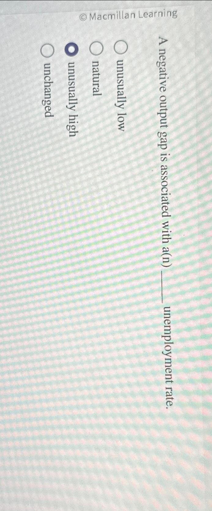 Solved A negative output gap is associated with a(n), | Chegg.com