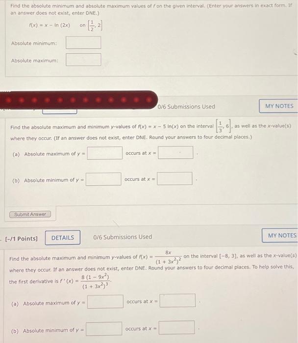 Solved Find the absolute minimum and absolute maximum values | Chegg.com