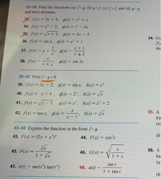Solved 33-38 Find the functions (a) f.g. (b)g•f. (c) f•f, | Chegg.com