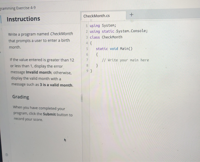 Solved gramming Exercise 4-9 CheckMonth.cs Instructions | Chegg.com