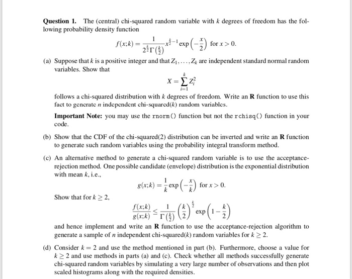 Solved Question 1. The (central) chi-squared random variable | Chegg.com