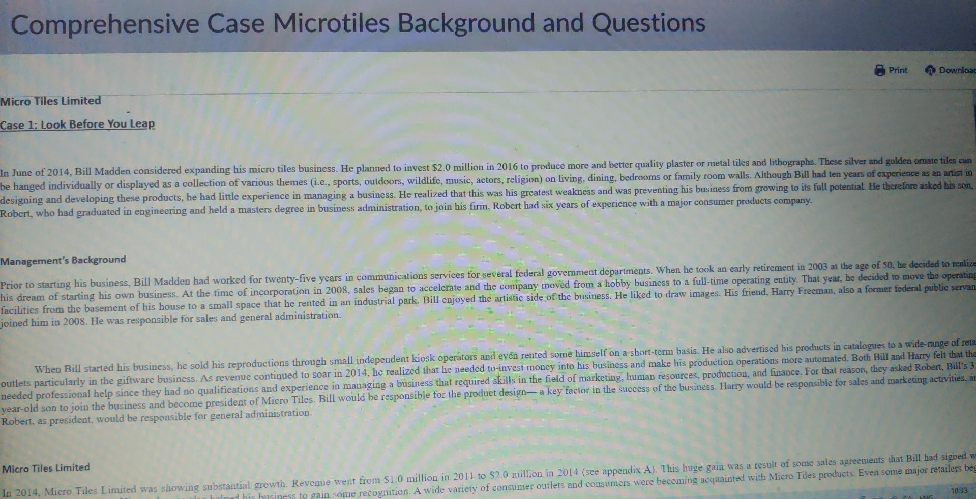 how to solve the entire case study of Micro Tiles | Chegg.com