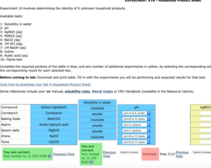 Solved EXPERIMENT #16 - Household Product Sheet Experiment | Chegg.com
