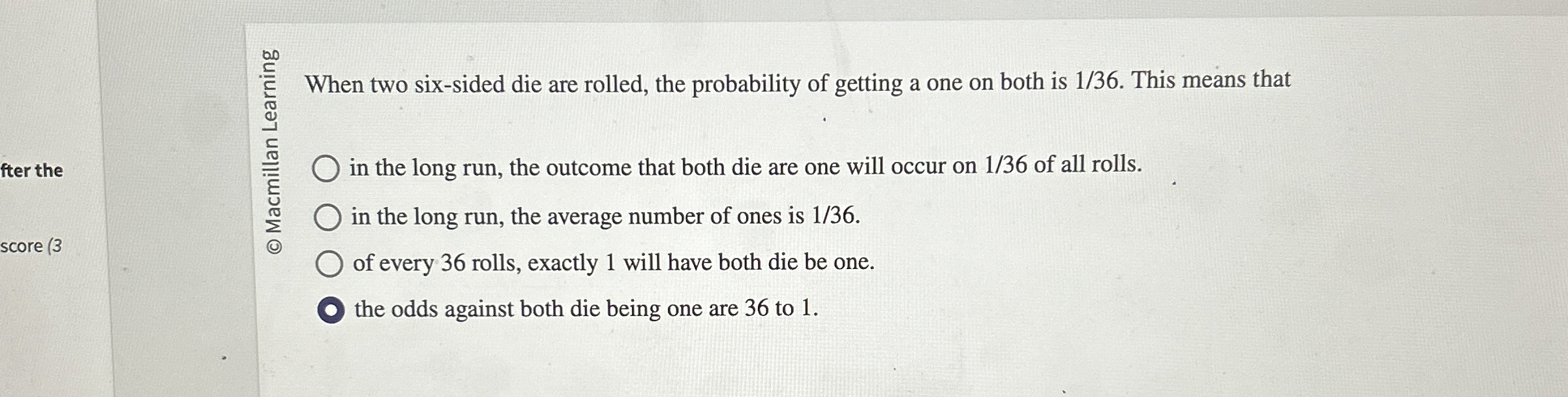 Solved When two six-sided die are rolled, the probability of | Chegg.com
