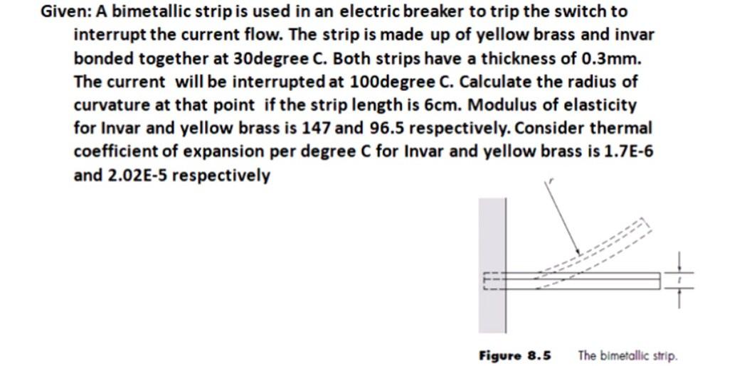 Solved Given: A bimetallic strip is used in an electric | Chegg.com