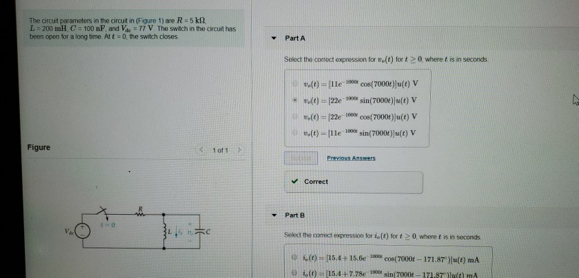 Solved The circuit parameters in the circuit in (Figure 1) | Chegg.com
