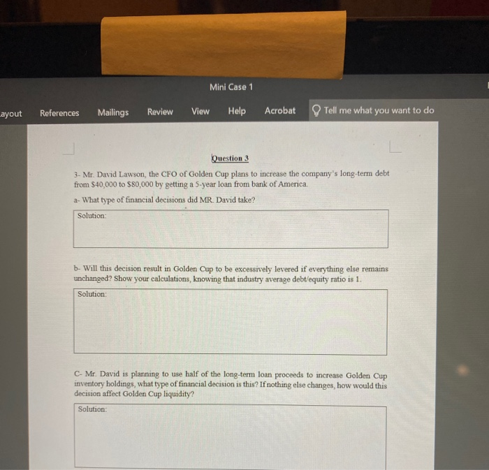 Solved Mini-Case 1 Notes: - This short project is strictly | Chegg.com