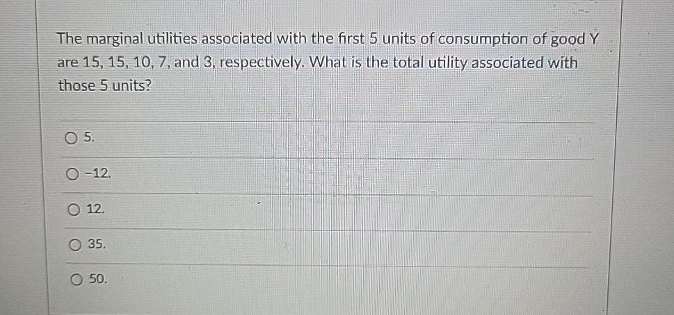 Solved The marginal utilities associated with the first 5 | Chegg.com