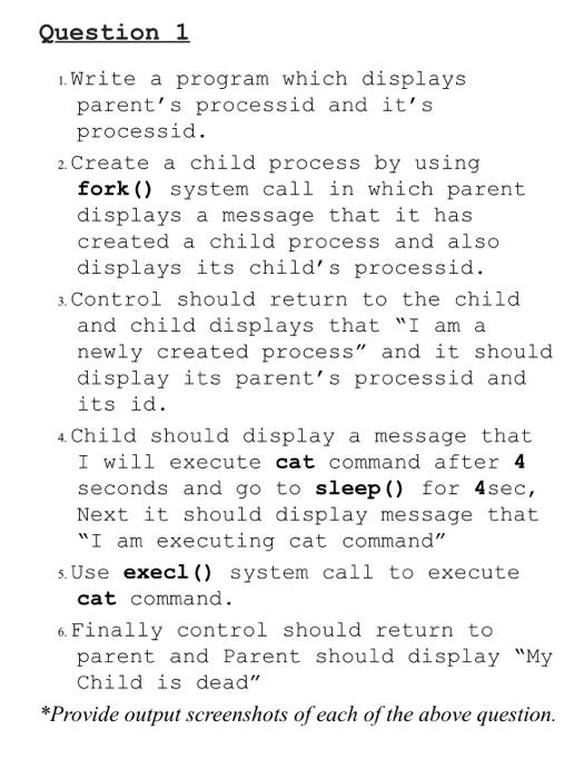 Solved 1. Write a program which displays parent's processid | Chegg.com