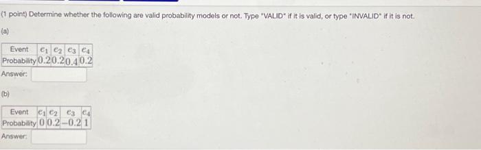 Solved (1 point) Determine whether the following are valid | Chegg.com