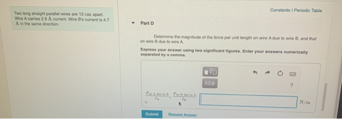 Solved Constants Periodic Table Two long straight parallel | Chegg.com