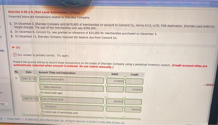 Solved Exercise 5-05 a-b (Part Level Submission) (Video) | Chegg.com