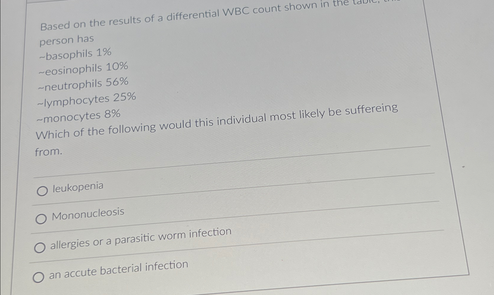 Solved Based On The Results Of A Differential Wbc Count