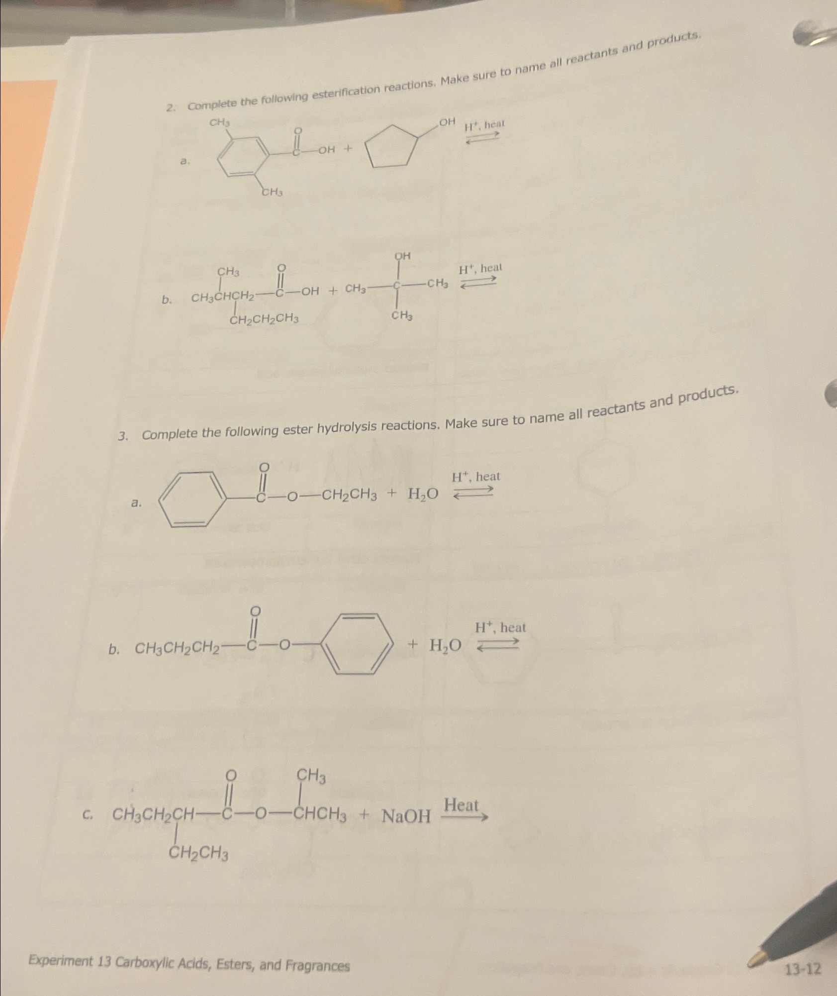 Camnlete the following esterification reactions. Make | Chegg.com