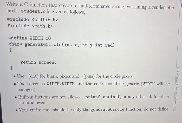 Solved Write a C function that creates a null-terminated | Chegg.com Solved Write a C function that creates a null-terminated | Chegg.com