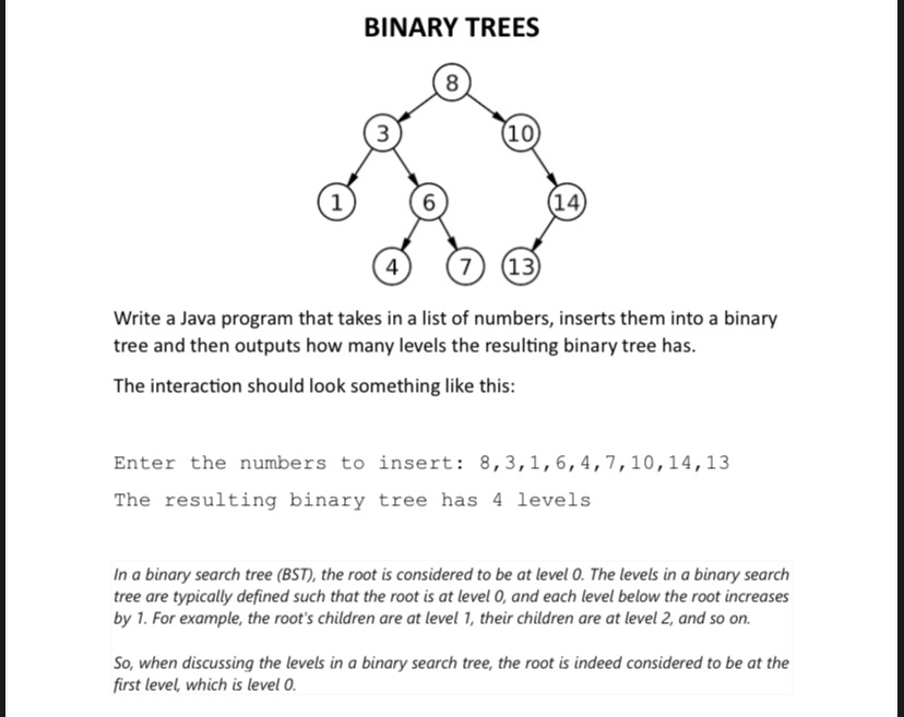 Solved BINARY TREESWrite a Java program that takes in a list | Chegg.com