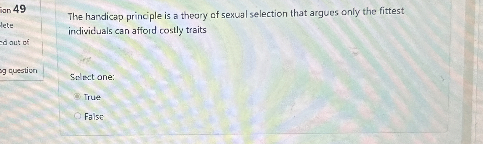 Solved The handicap principle is a theory of sexual | Chegg.com