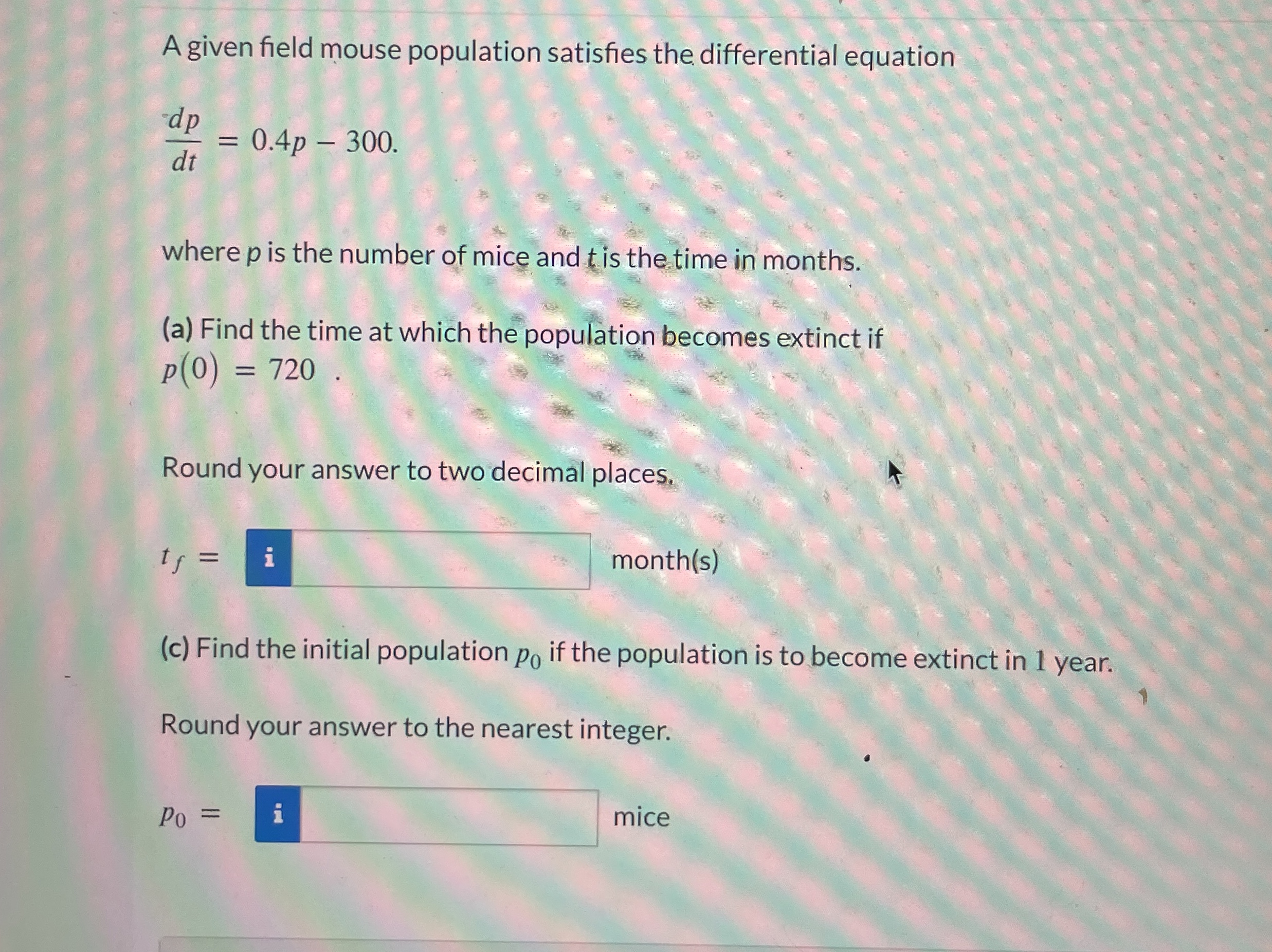 Solved A given field mouse population satisfies the | Chegg.com