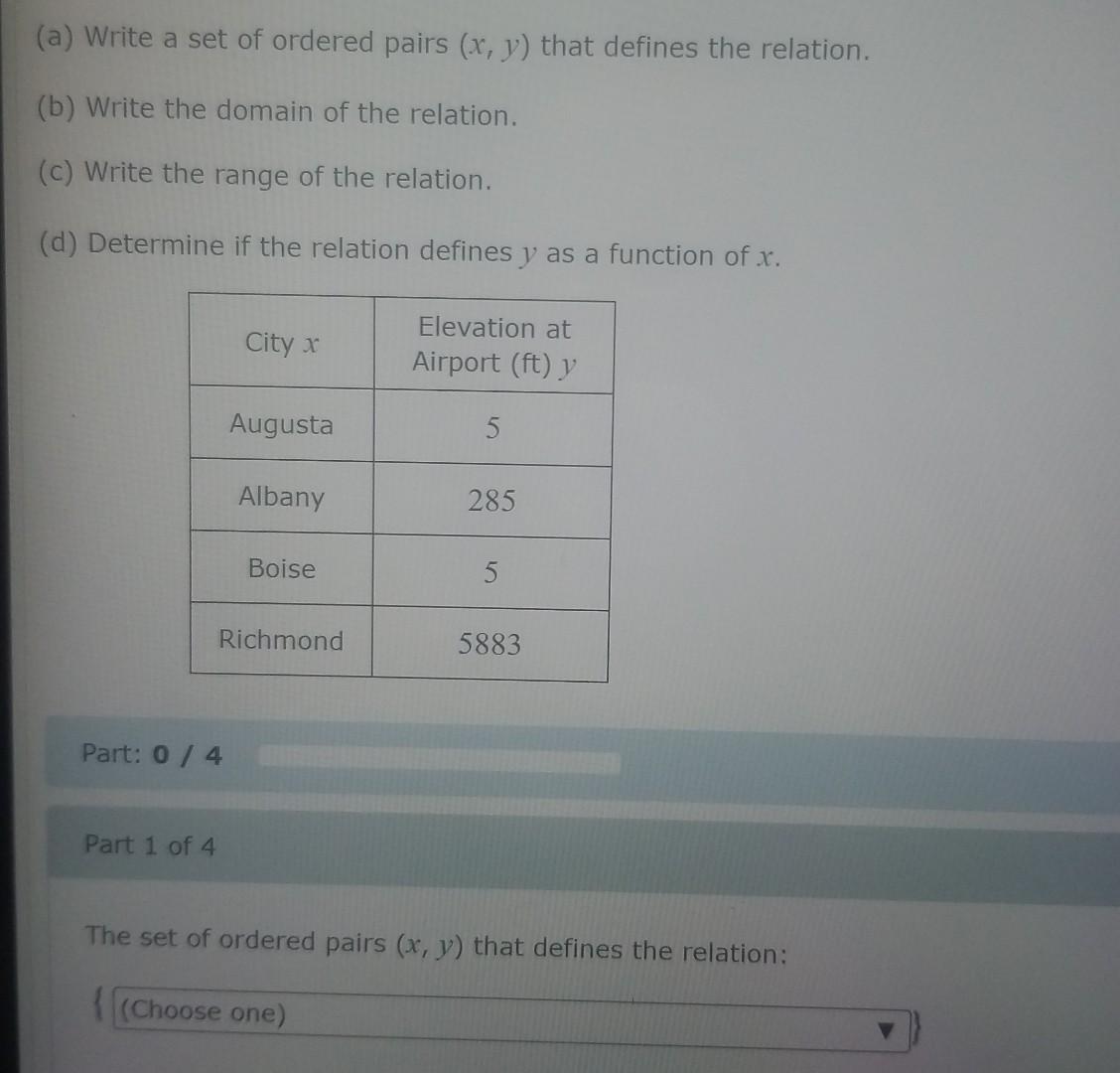 Solved A Write A Set Of Ordered Pairs X Y That Defines