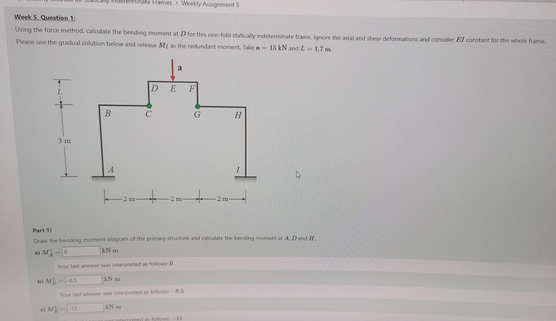 Solved Week 5, Question 1: Using the force method, calculate | Chegg.com