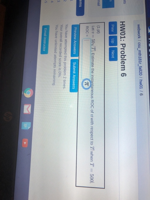 Solved webwork / csu_mth181r_fall20 / hw01 / 6 ets HW01: | Chegg.com