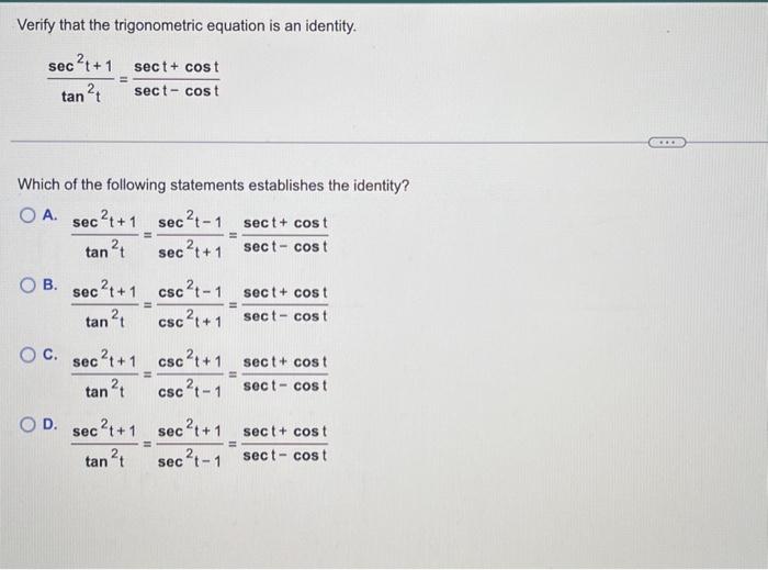 Solved Verify that the trigonometric equation is an | Chegg.com