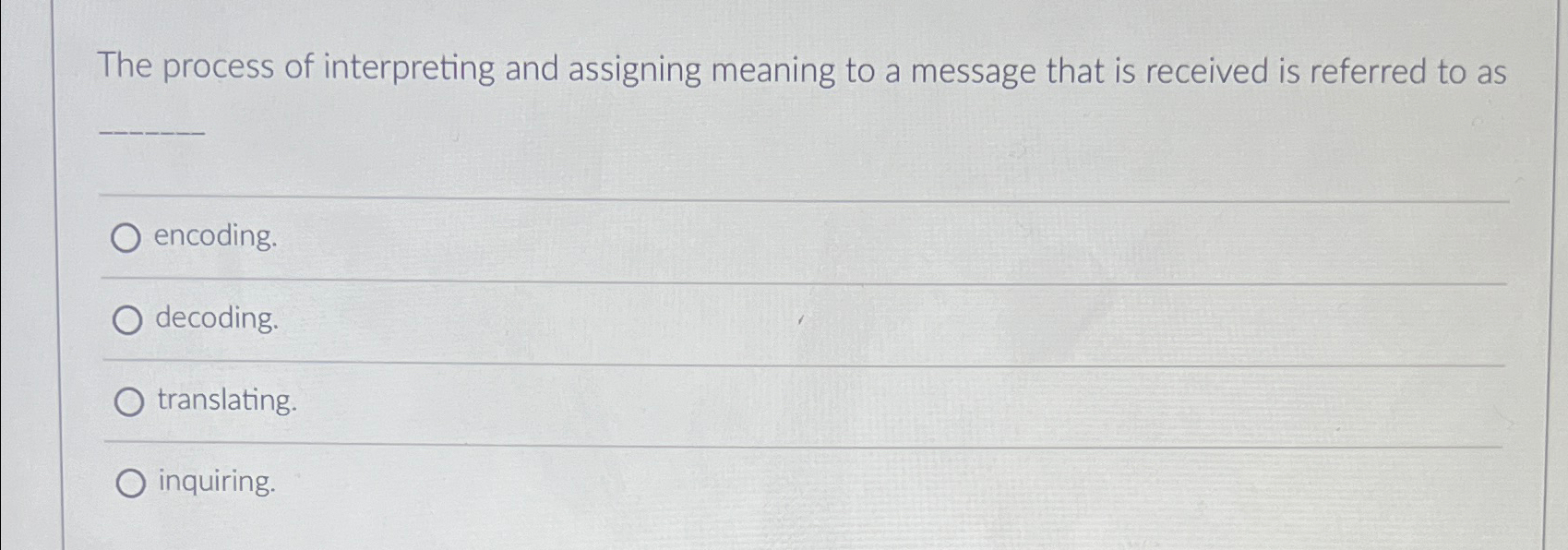 Solved The process of interpreting and assigning meaning to | Chegg.com