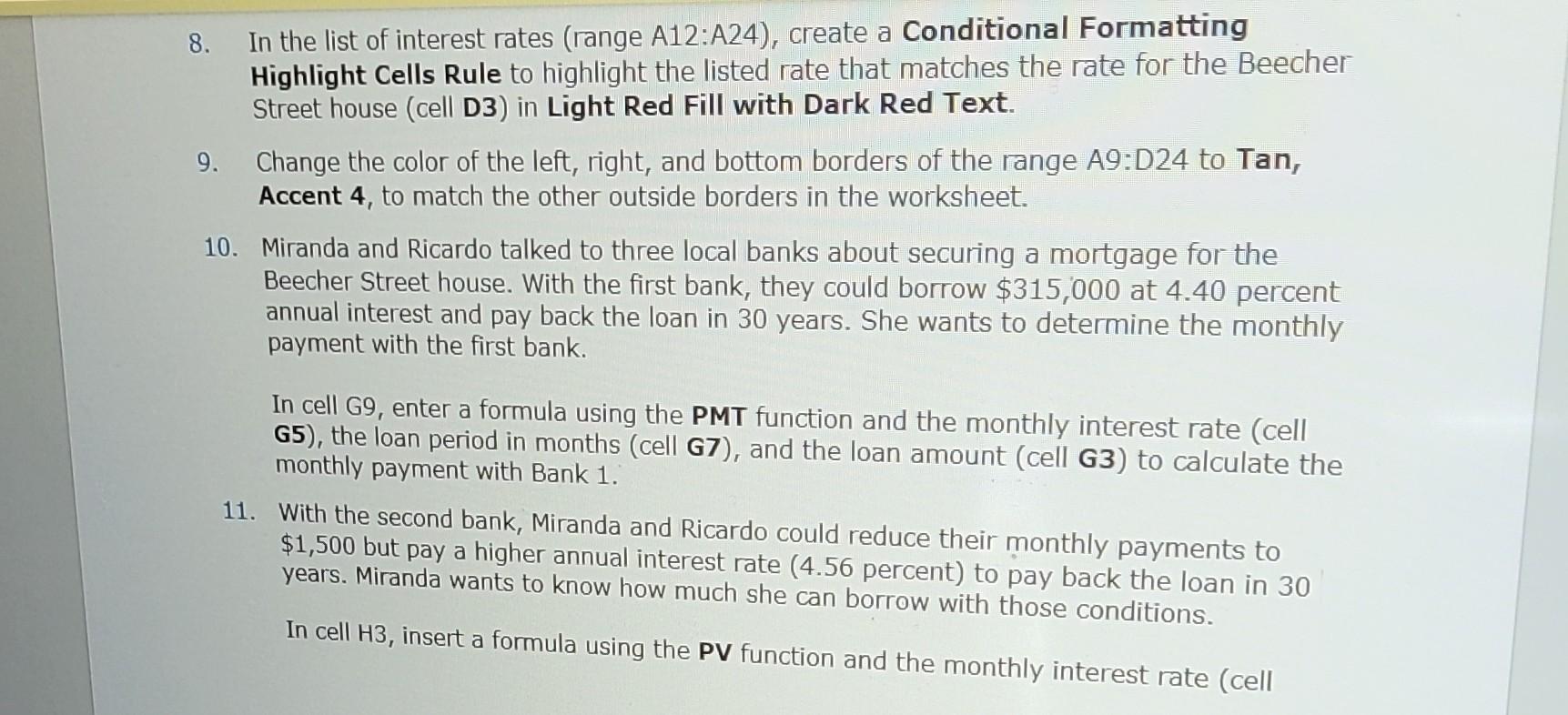 Solved 8. In the list of interest rates (range A12:A24), | Chegg.com
