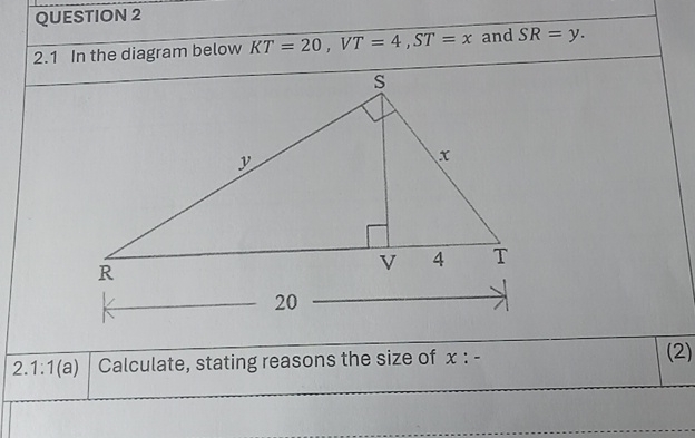 Solved QUESTION 22.1 ﻿In the diagram below KT=20,VT=4,ST=x | Chegg.com