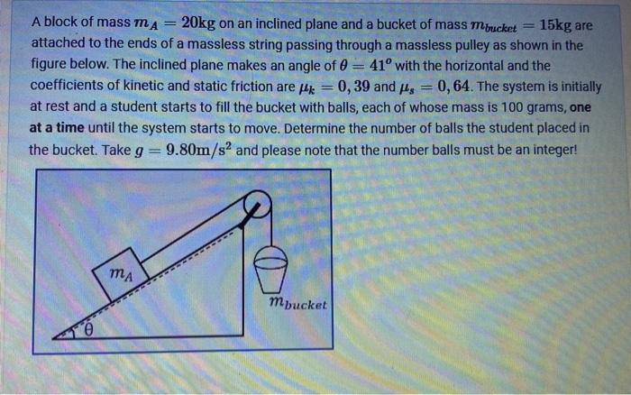 Solved A block of mass mA=20 kg on an inclined plane and a | Chegg.com