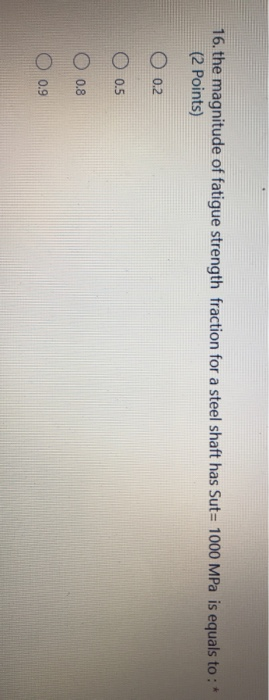 Solved 16. the magnitude of fatigue strength fraction for a | Chegg.com