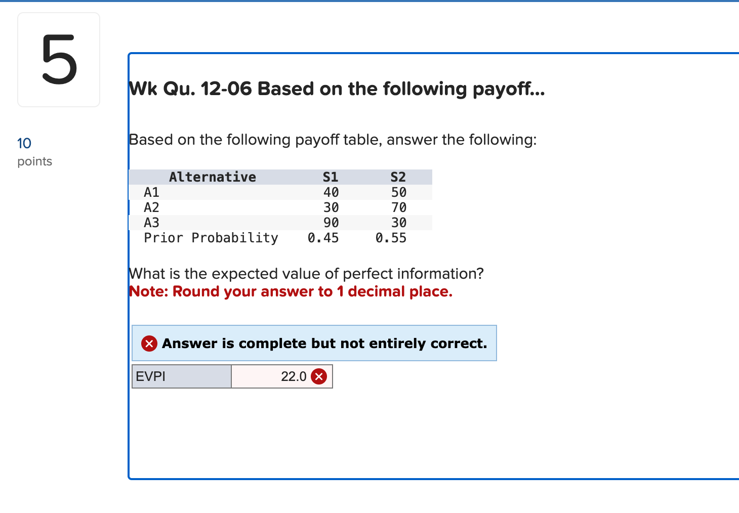 Solved Wk Qu. 12-06 ﻿Based on the following payoff...10Based | Chegg.com