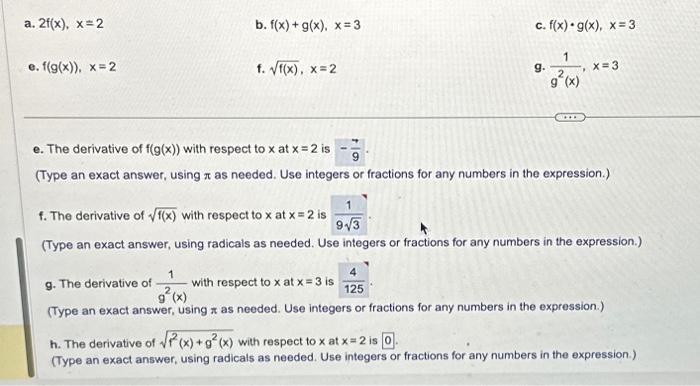 Solved Suppose that functions f and g and their derivatives | Chegg.com