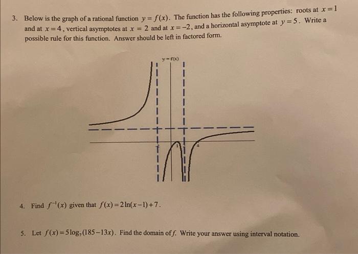 Solved = 3. Below is the graph of a rational function y = | Chegg.com