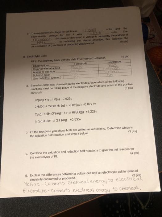 Solved Electrochemistry Answer the following questions using | Chegg.com