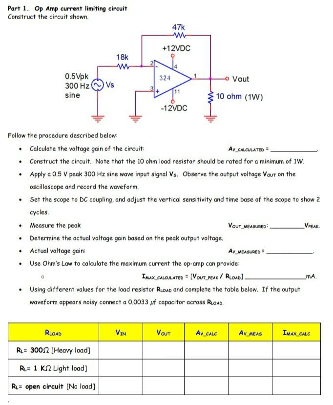 Solved Part 1. Op Amp current limiting circuit Construct the | Chegg.com