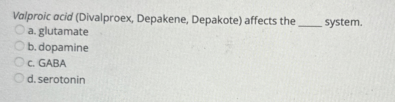Solved Valproic acid (Divalproex, ﻿Depakene, Depakote) | Chegg.com