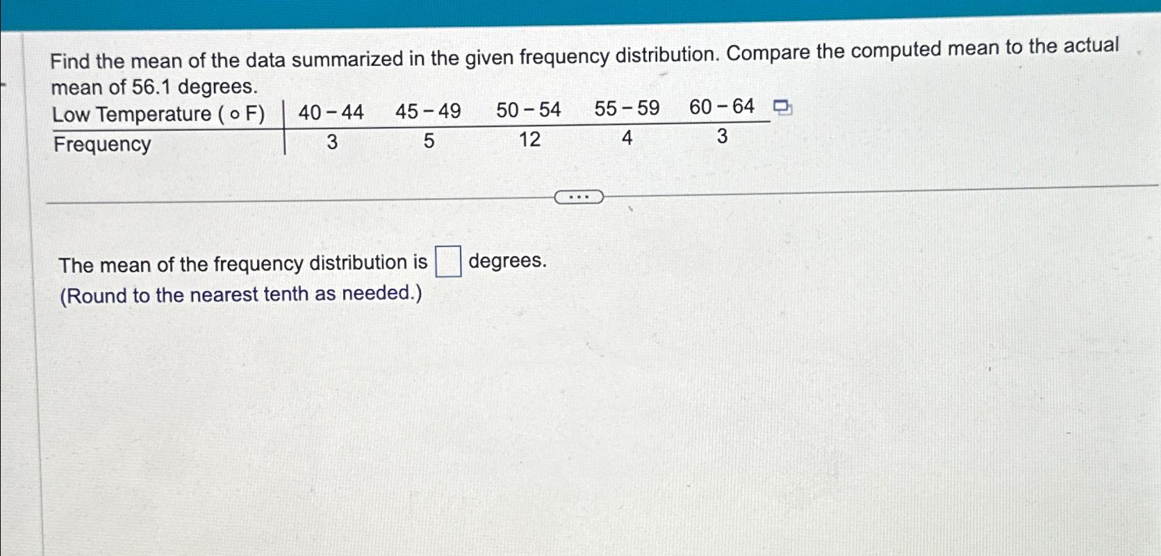 Solved Find the mean of the data summarized in the given | Chegg.com
