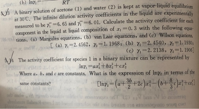 Solved RT (b) Iny 13 A binary solution of acetone (1) and | Chegg.com