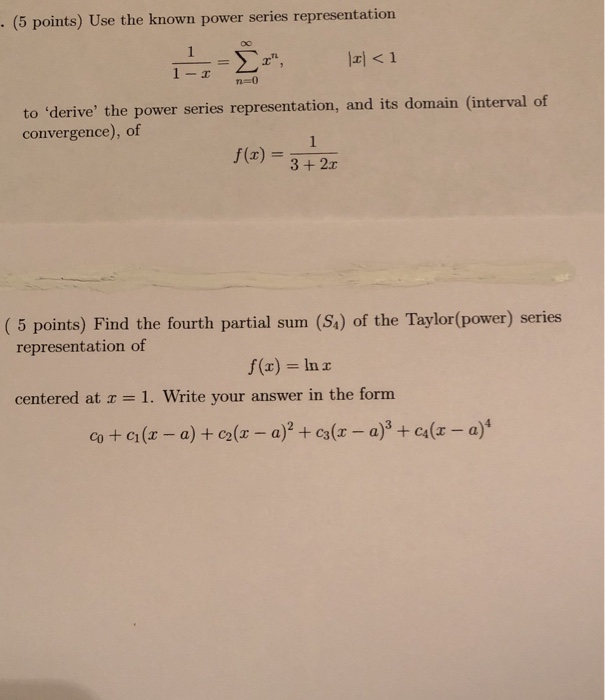 Solved . (5 points) Use the known power series | Chegg.com
