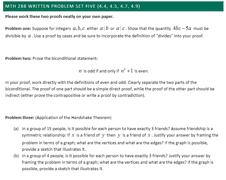 Solved Mth 288 ﻿written Problem Set Five