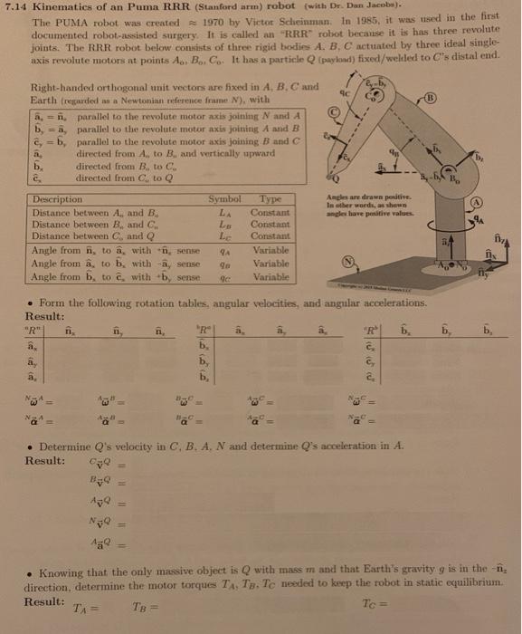 7.14 Kinematics of an Puma RRR (Stanford arm) robot | Chegg.com