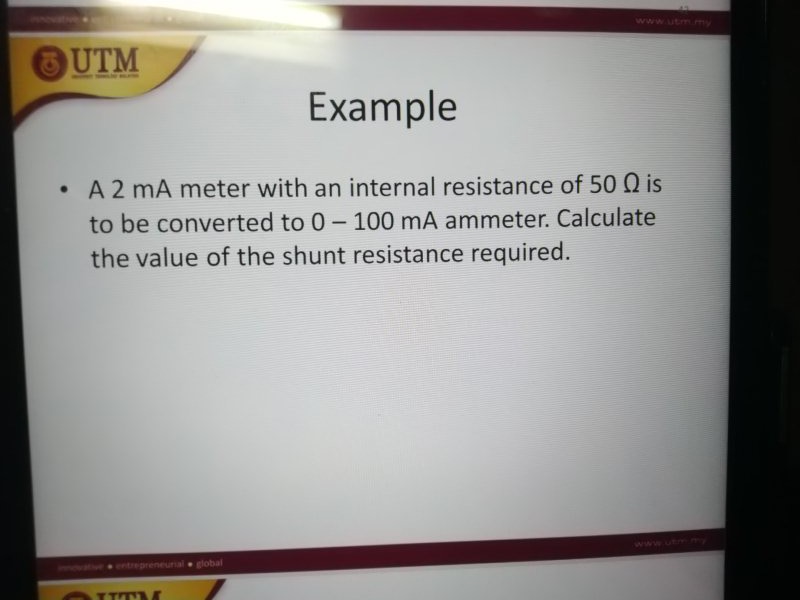 Solved UTM Example • A2 mA meter with an internal resistance | Chegg.com
