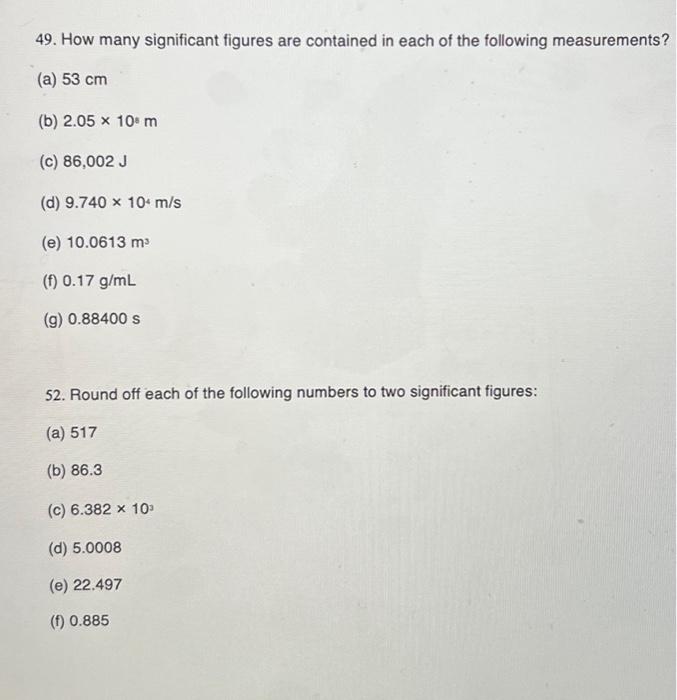 Solved 49. How many significant figures are contained in | Chegg.com
