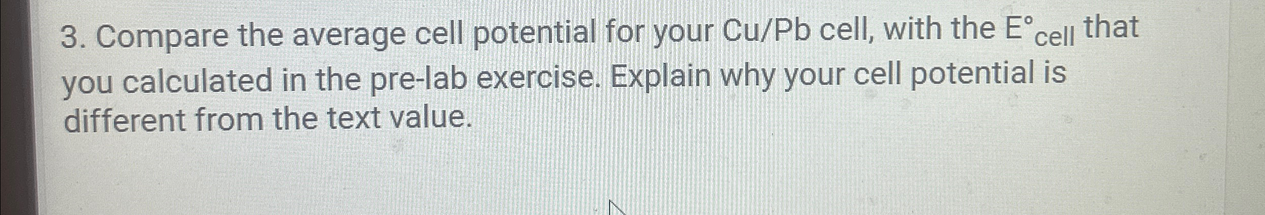Solved Compare the average cell potential for your CuPb | Chegg.com