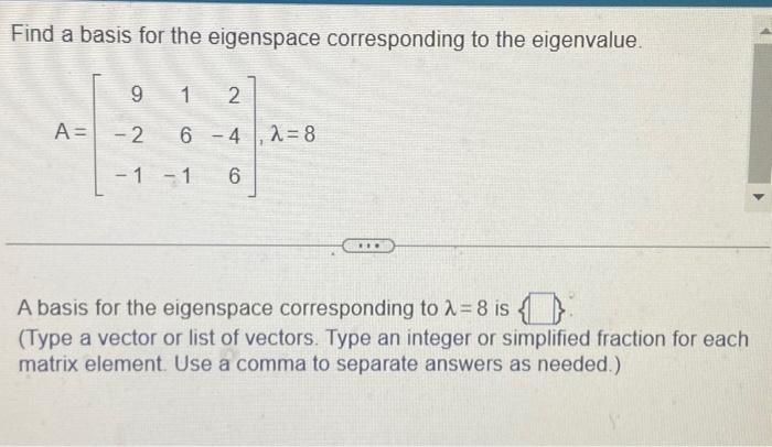 Solved Find a basis for the eigenspace corresponding to the | Chegg.com