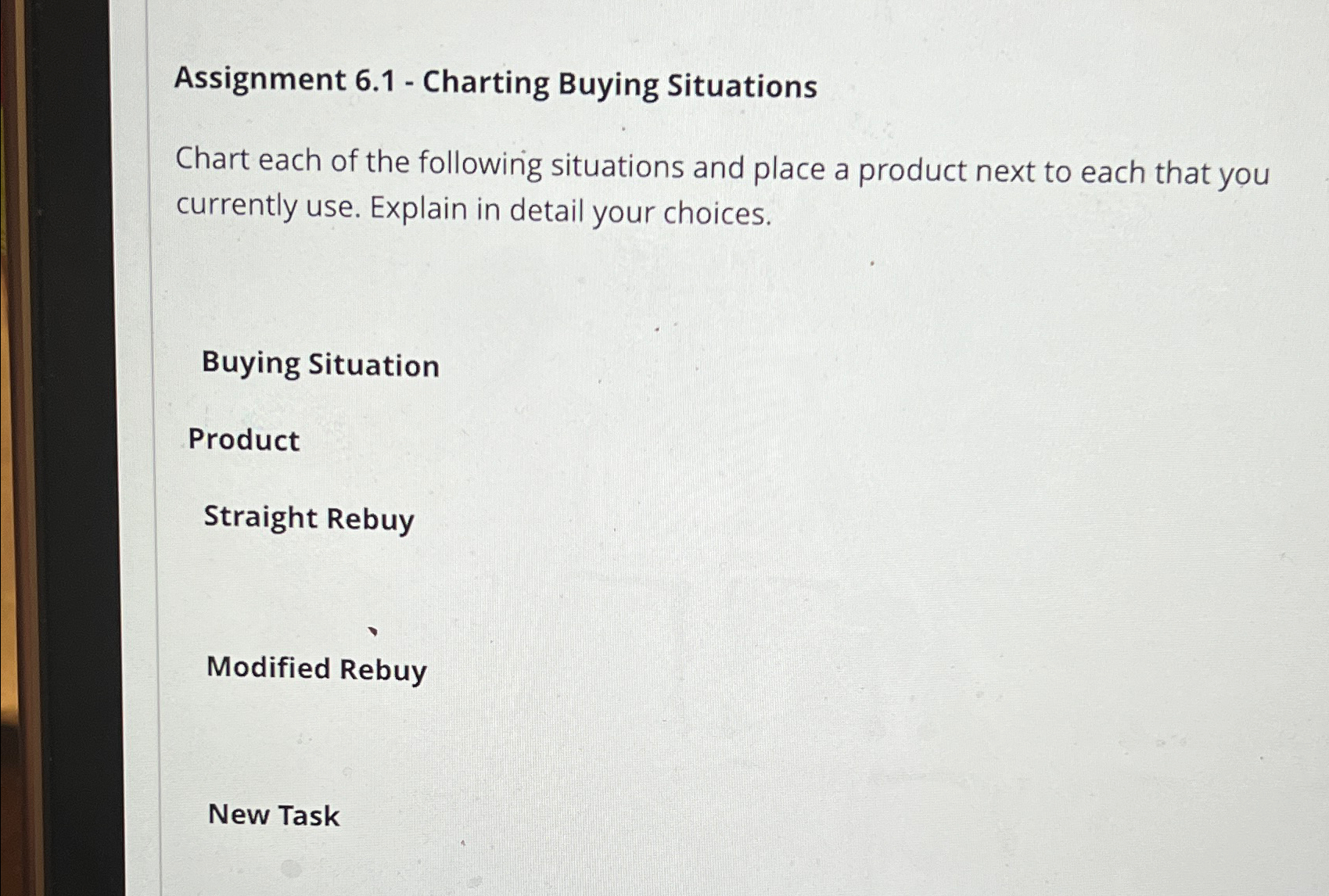 Solved Assignment 6.1 - ﻿Charting Buying SituationsChart | Chegg.com