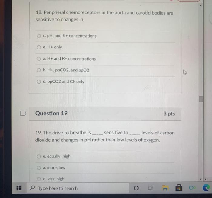 Solved 18. Peripheral chemoreceptors in the aorta and | Chegg.com